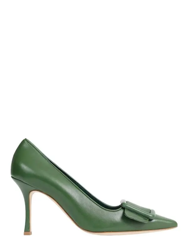 Manolo Blahnik Leather Pointed-toe High Heel Pumps With Square Buckle - Green