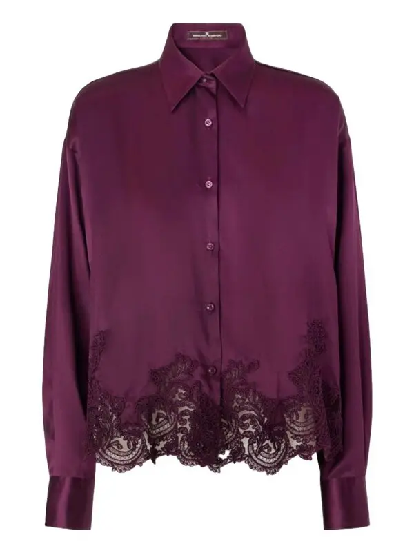 Ermanno Scervino Silk Satin Shirt With Lace Hem - Red