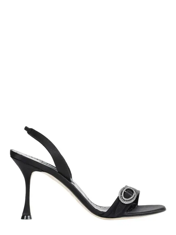Manolo Blahnik Round Toe High-heeled Sandals With Crystal Buckle - Black
