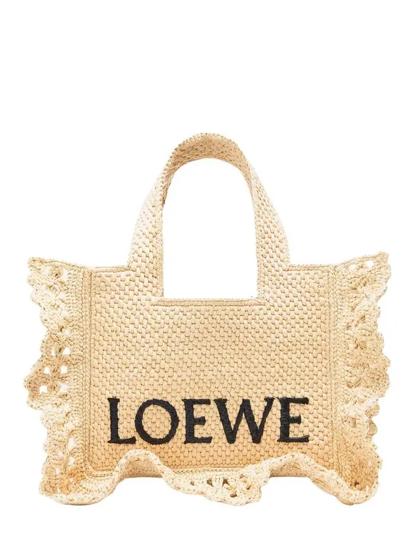 Loewe Small Raffia Tote Bag With Logo - Natural Color