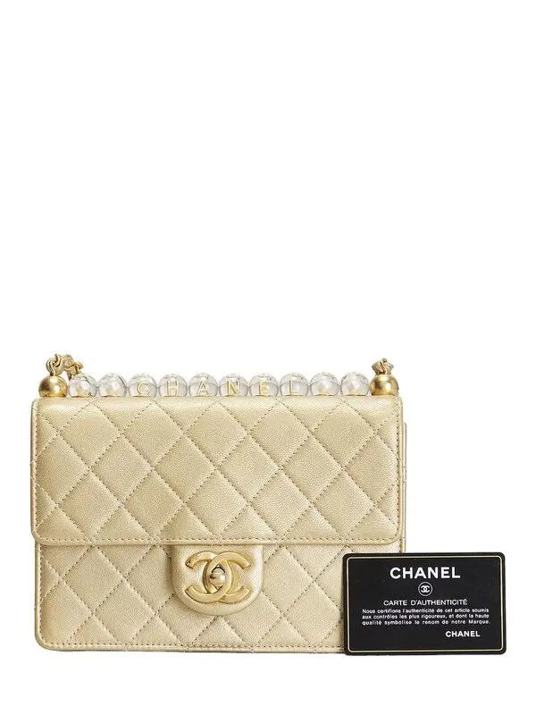 FWRD RENEW Chanel Goatskin Small Chic Pearls Flap Bag - Gold
