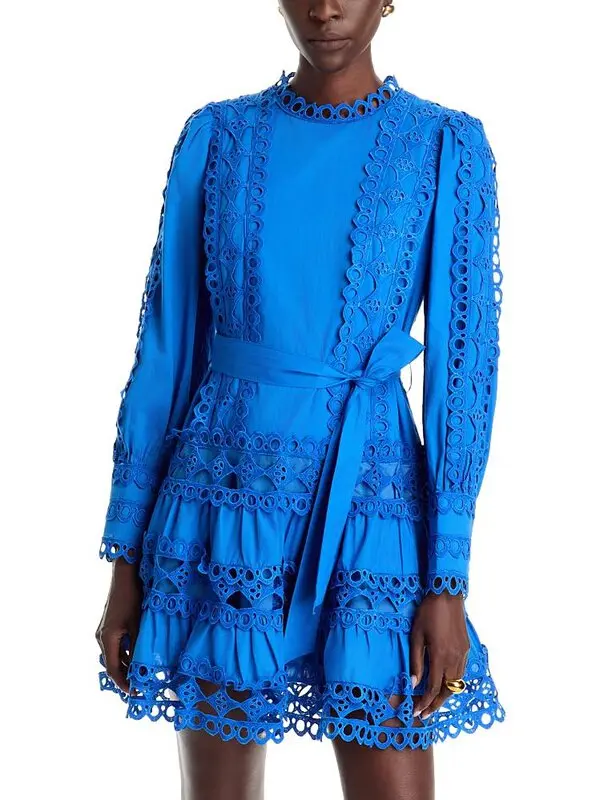 LAYERED WITH LOVE Linda Cotton Lace Trim Mini Dress - Cobalt