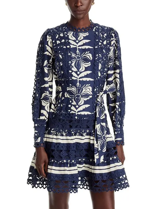 LAYERED WITH LOVE Linda Cotton Lace Trim Mini Dress - Navy Multi