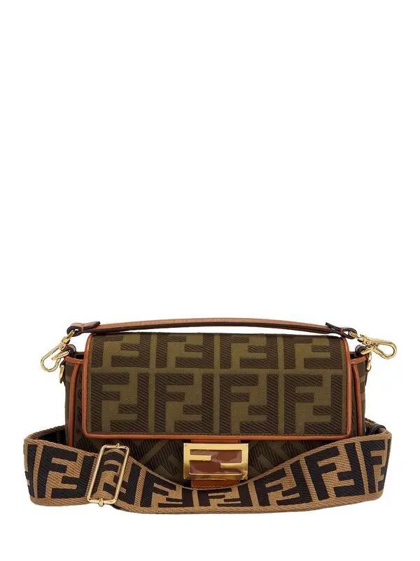 Fendi Zucca Embroidered Baguette Nm Shoulder Bag - Brown