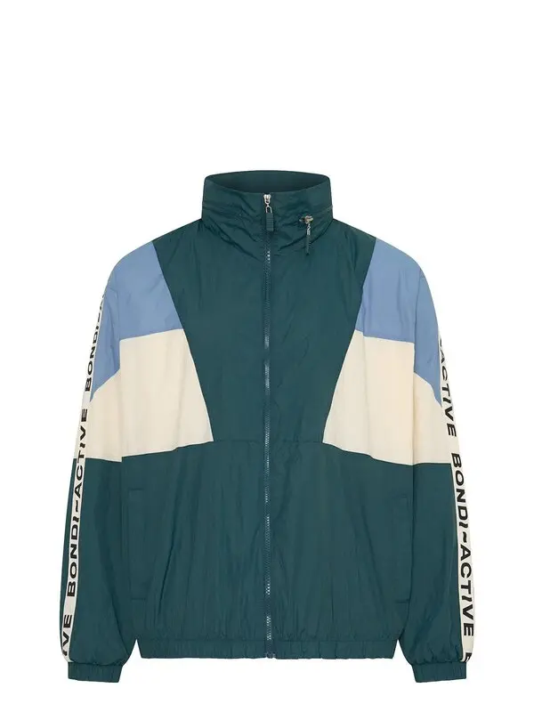 BONDI ACTIVE Teal Multi Color Block Windbreaker Hoodie - Blue