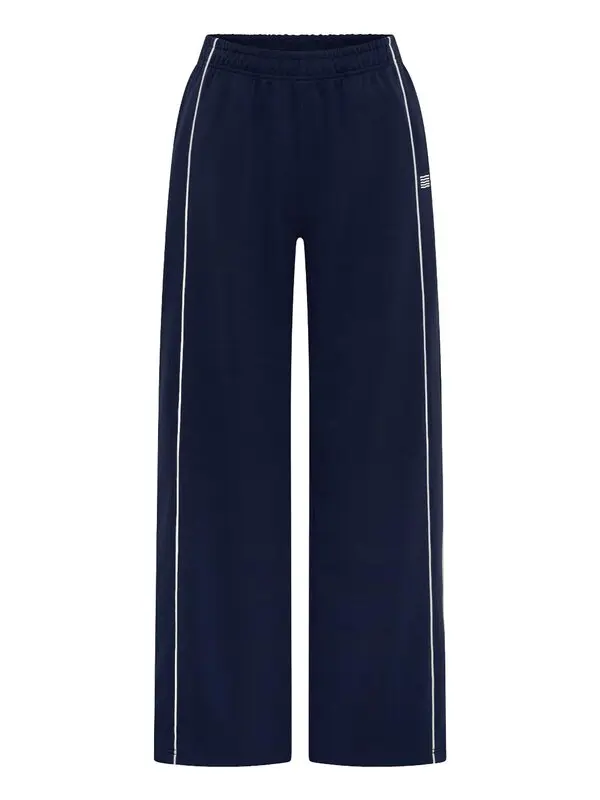 BONDI ACTIVE Navy Wide Leg Pants With Contrast Piping - Blue