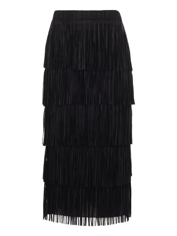 TRAFFIC PEOPLE Tiered Fringe Midi Skirt - Black