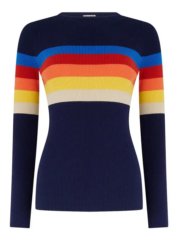 SUGARHILL BRIGHTON Navy Ombre Stripe Fine Knit Jumper - Blue