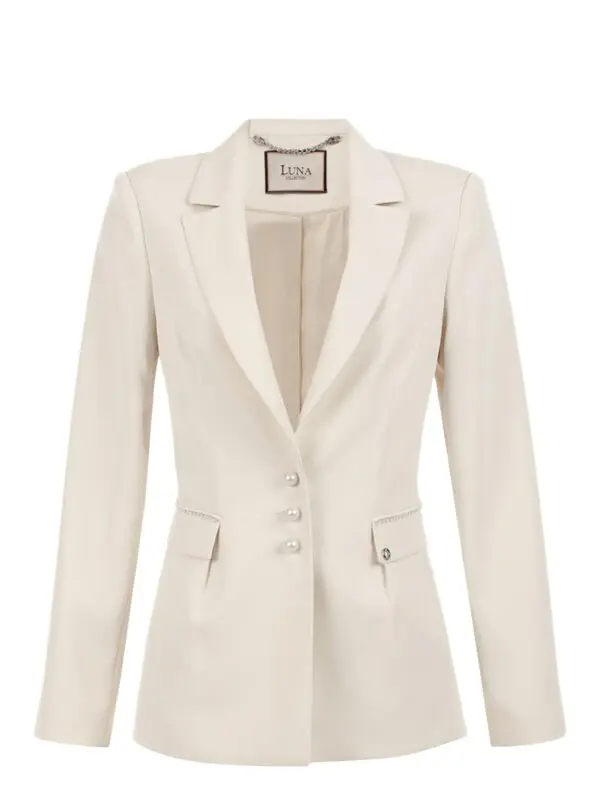 LUNA FASHION HOUSE Ivory Pearl Detail Blazer - White