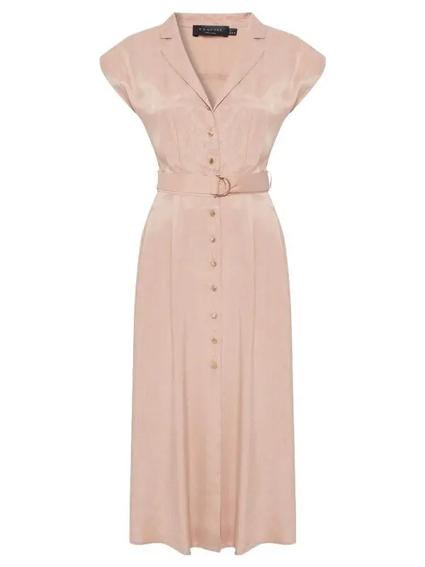 EXQUISE Elliana Buttoned Belted Modal Midi Dress - Pink