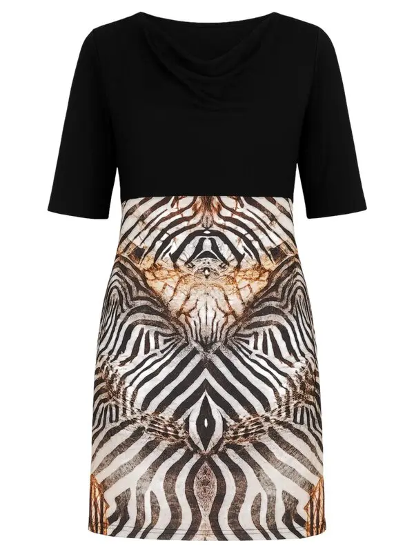 CONQUISTA Zebra Print Contrast Dress - Black