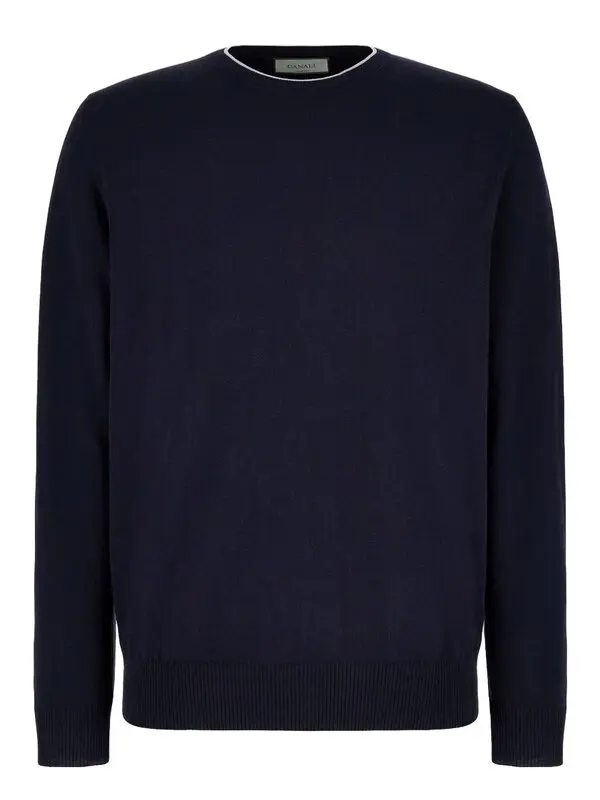 Canali Navy Crew-neck In Cotton - Blue