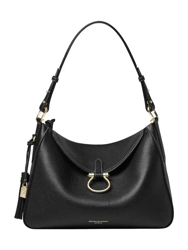 ASPINAL OF LONDON Grained Leather Ella Shoulder Bag - Black