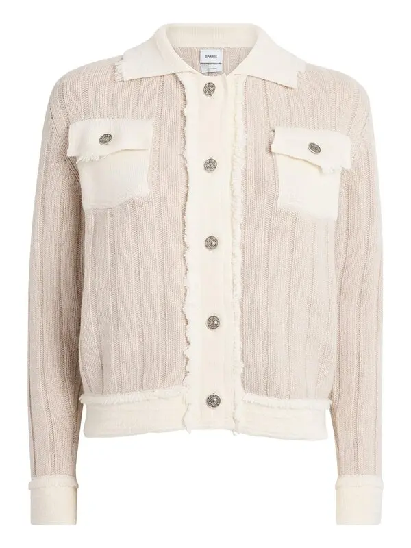 BARRIE Cashmere, Lambswool & Cotton Blend Ribbed Jacket - Beige