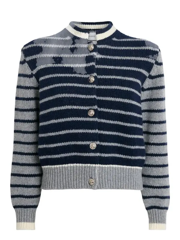 BARRIE Striped Cashmere-wool Cardigan - Grey