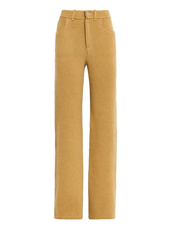 BARRIE Cashmere Wool Blend Straight Leg Trousers - Brown