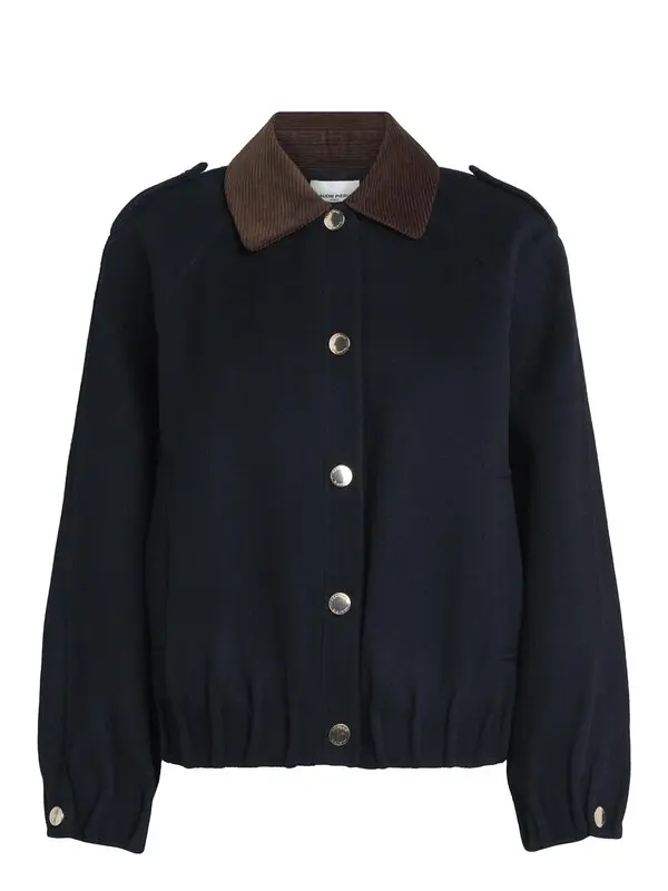 Claudie Pierlot Wool-blend Jacket With Contrasting Collar - Blue