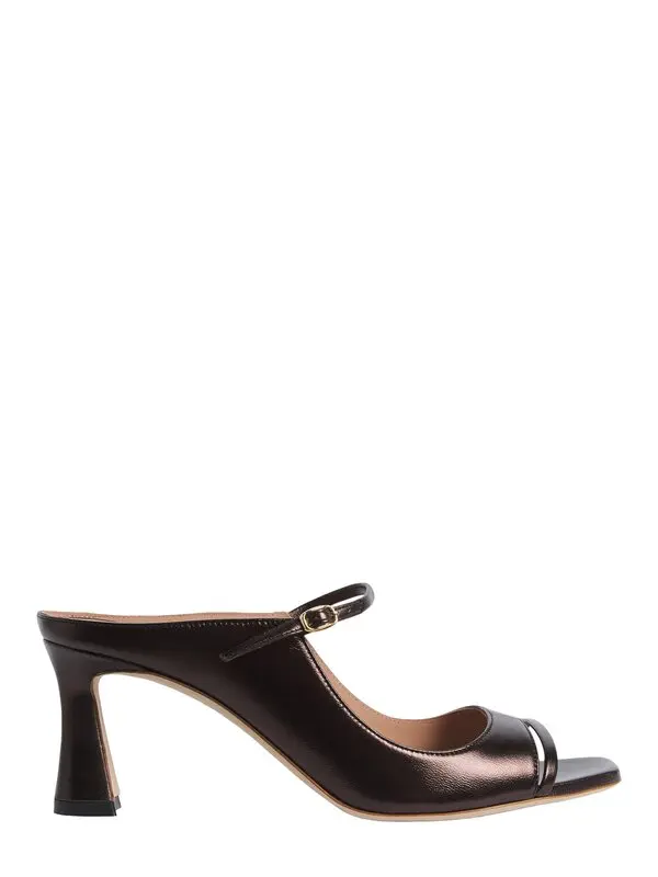 MALONE SOULIERS Rania Metallic Leather Heeled Mules - Brown