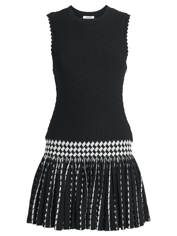 Sandro And White Check Mini Dress - Black