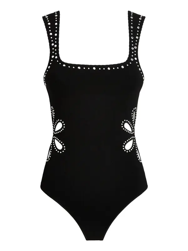 Sandro Embellished Cut-out Bodysuit - Black