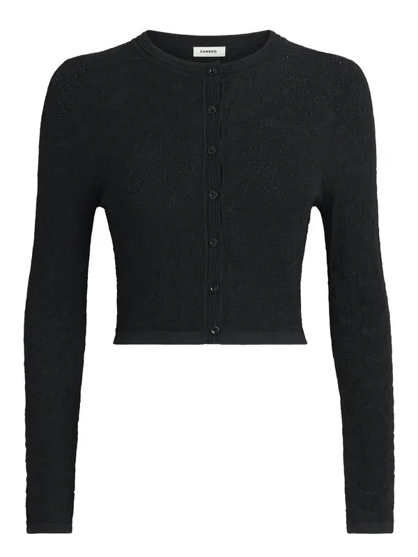 Sandro Pointelle Knit Cropped Cardigan - Black