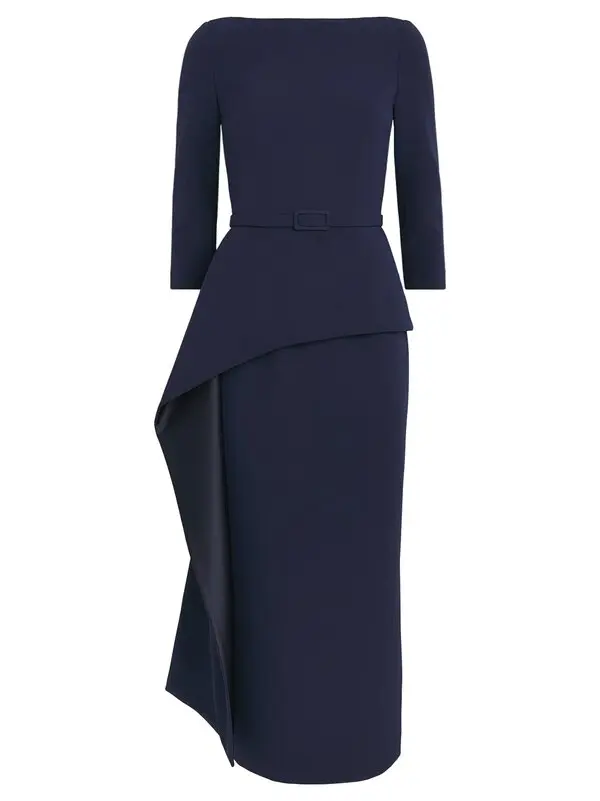 Safiyaa Ruffled Peplum Midi Dress - Navy