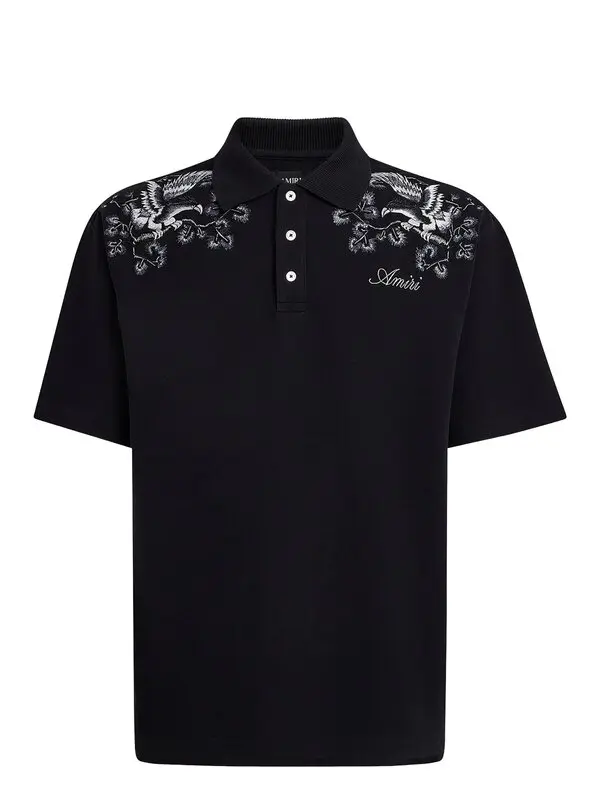 Amiri Cotton Floral-embroidered Polo Shirt - Black