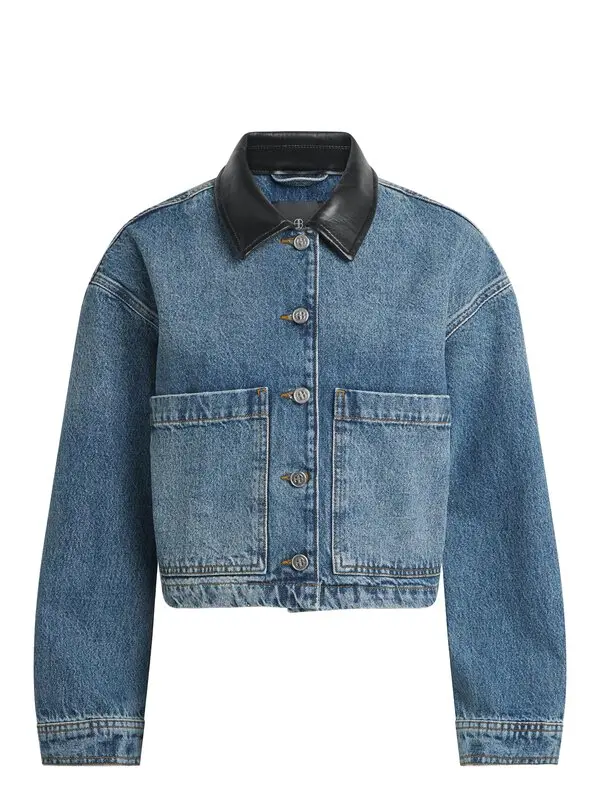 ANINE BING Yuma Denim Jacket With Contrast Collar - Blue