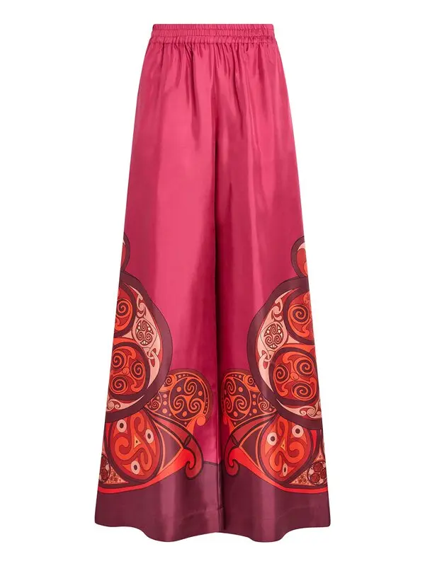 La DoubleJ Silk Palazzo Placed Wide-leg Trousers - Red