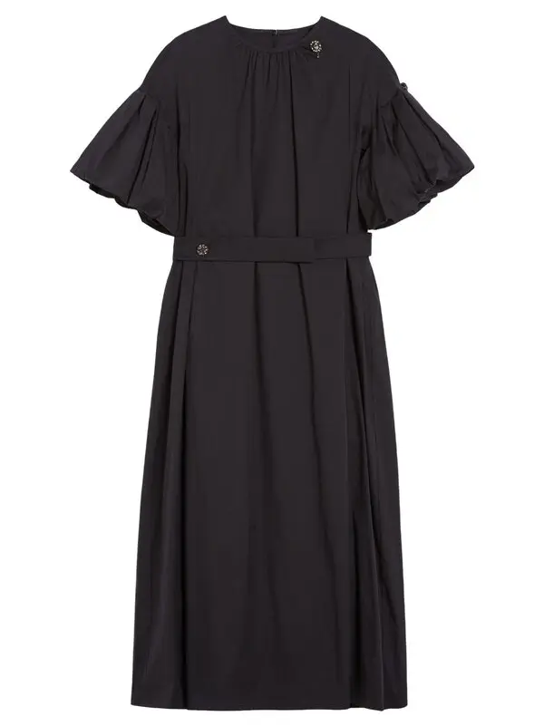Max Mara Crewneck Puff-sleeved Belted Midi Dress - Black