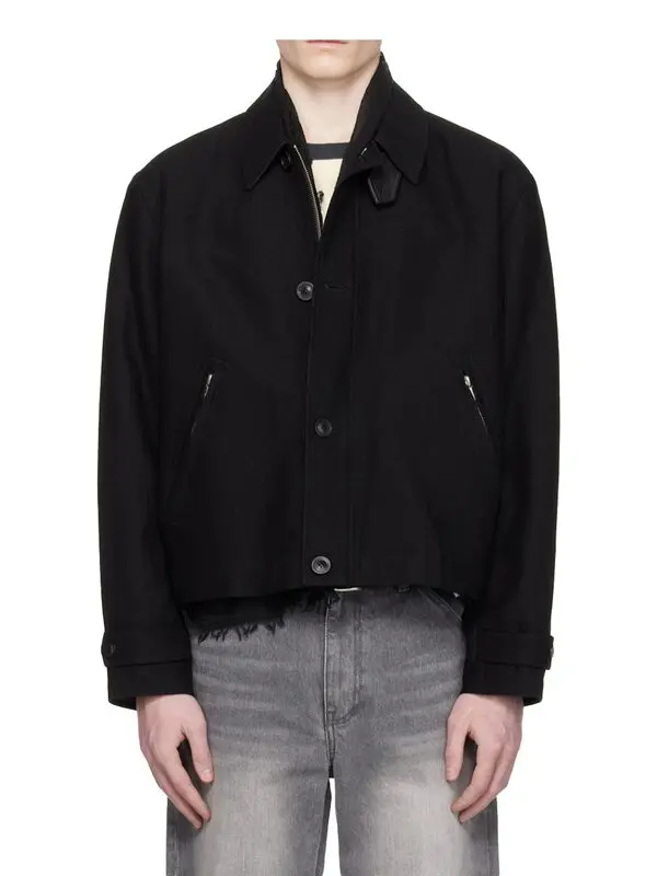 COOR Virgin Wool And Linen Blend Twill Jacket With Zip Pockets - Black