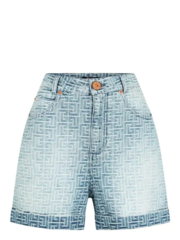 Balmain Monogram Denim Shorts - White
