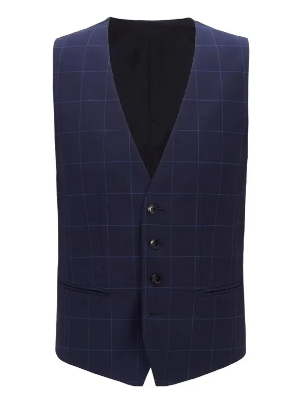 Hugo Boss Single Breasted Checked Suit Vest - Black