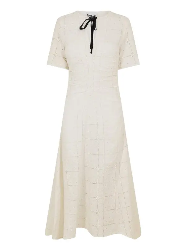 GANNI Broderie Anglaise Midi Dress - White