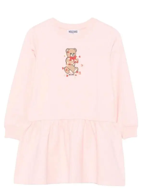 Moschino Teddy Bear Graphic Ruffled Dress - Pink