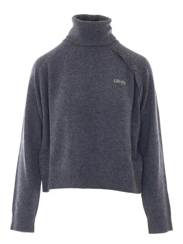 Liu Jo Turtleneck Cropped Knit Top With Button Detailing - Black