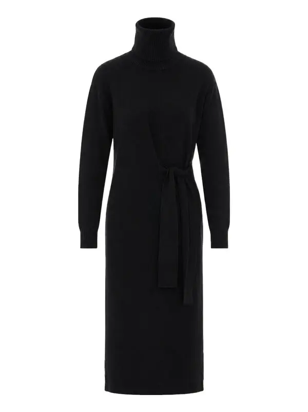 Liu Jo Knit Turtleneck Midi Dress With Side Tie - Black