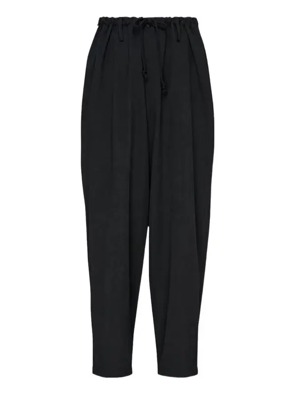 Yohji Yamamoto Drawstring Waist Tapered Pleated Trousers - Black
