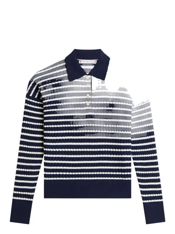 Tommy Hilfiger Polo Collar Long Sleeve Knit Top - Black