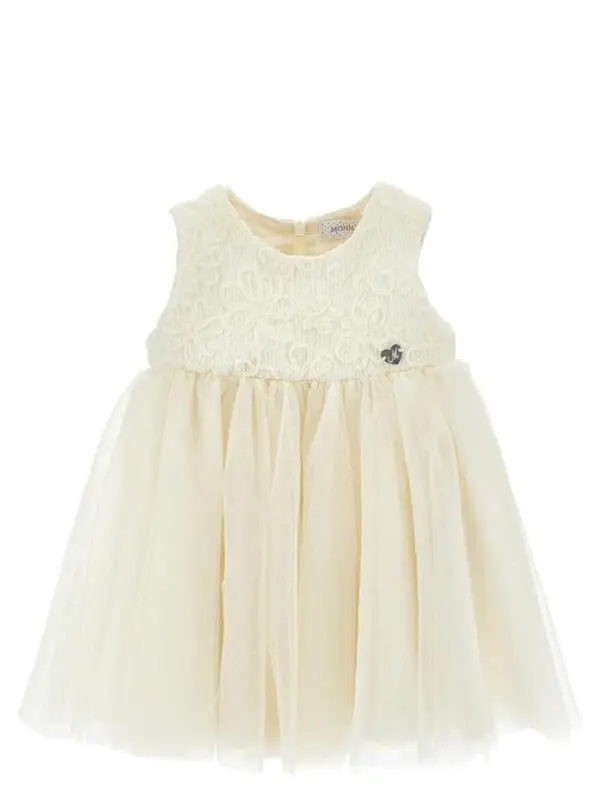 Monnalisa Embroidered Tulle Dress - Cream