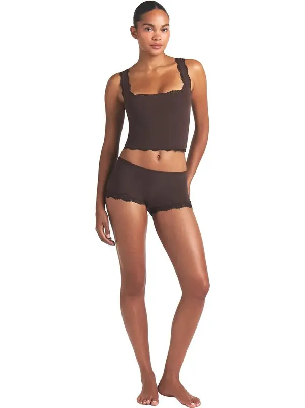 SKIMS Lace Trimmed Tank Top - Espresso