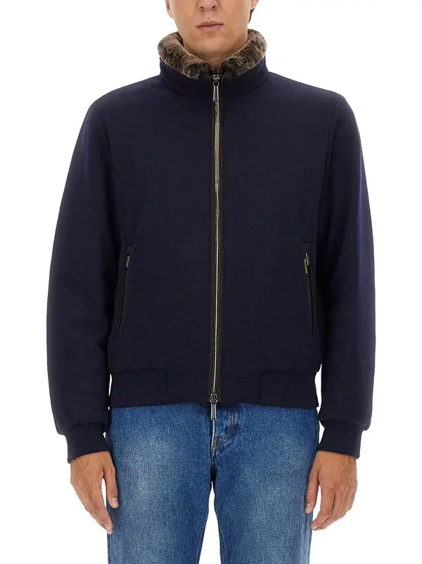 MOORER Giacca "bellati" Zip-up Jacket With Fur Collar - Blue