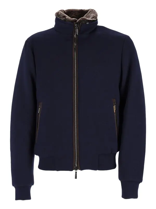 MOORER Giacca "bellati" Zip-up Jacket With Fur Collar - Blue