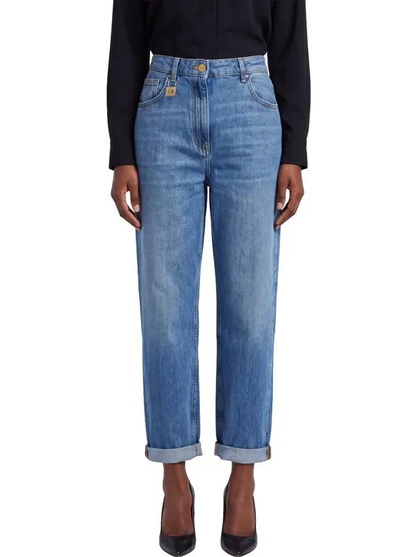 Elisabetta Franchi High-waisted Cropped Cuffed Denim Jeans - Blue