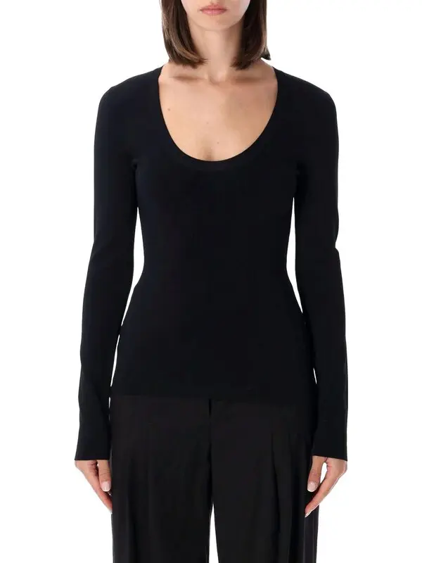 Stella McCartney Slim Fit Long-sleeved U-neck Knit Top - Black
