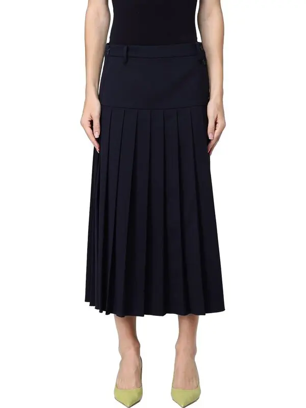 N° 21 High-waisted Pleated Wool Blend Midi Skirt - Blue
