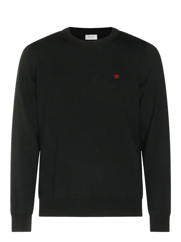 Celine Crew Neck Sweater With Embroidered Detail - Black