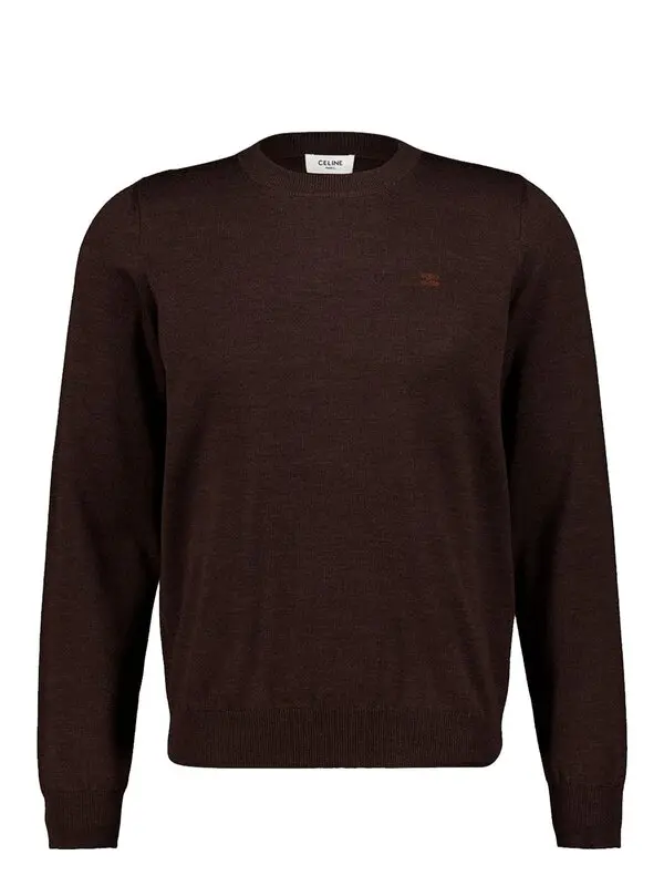 Celine Crew Neck Sweater With Embroidered Detail - Brown