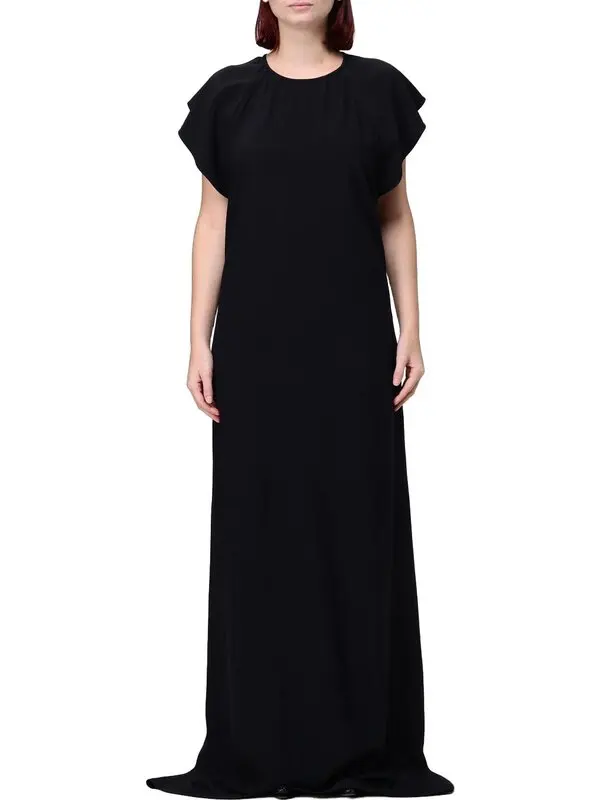 N° 21 Sleeveless Long Crêpe Evening Tunic Gown With Train - Black