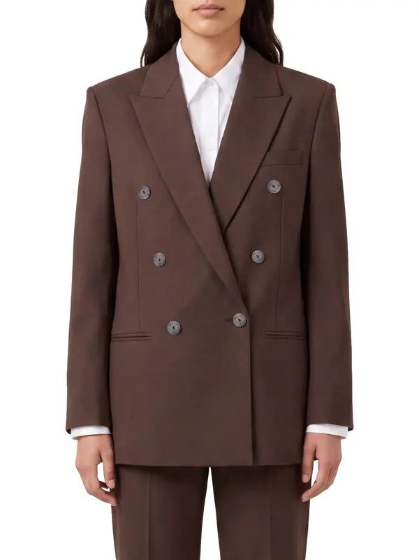 DONDUP Cropped Double-breasted Wool Blazer With Peak Lapels - Brown